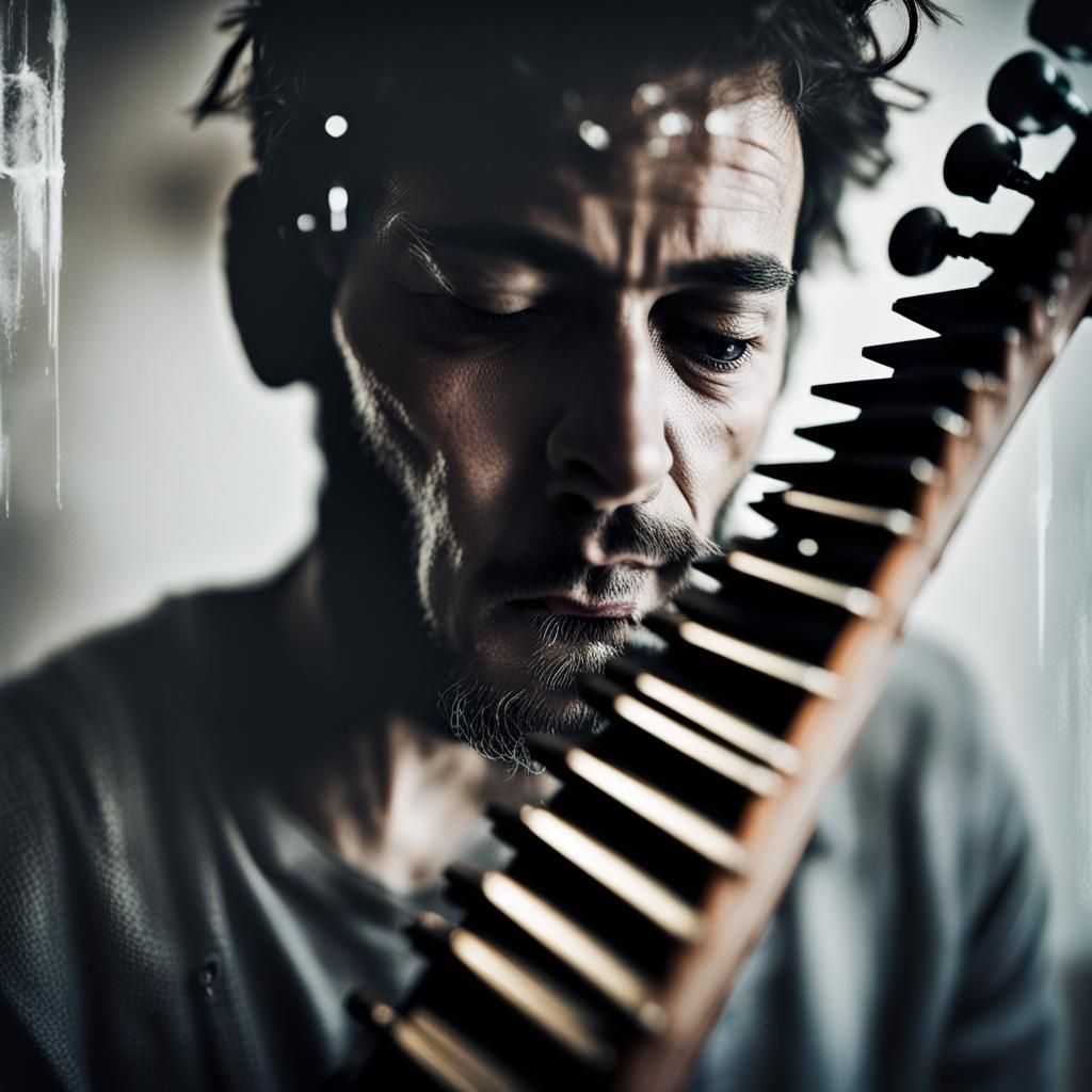 Twisted Harmony: The Guitarist’s Expression - AI Generated Artwork - NightCafe Creator