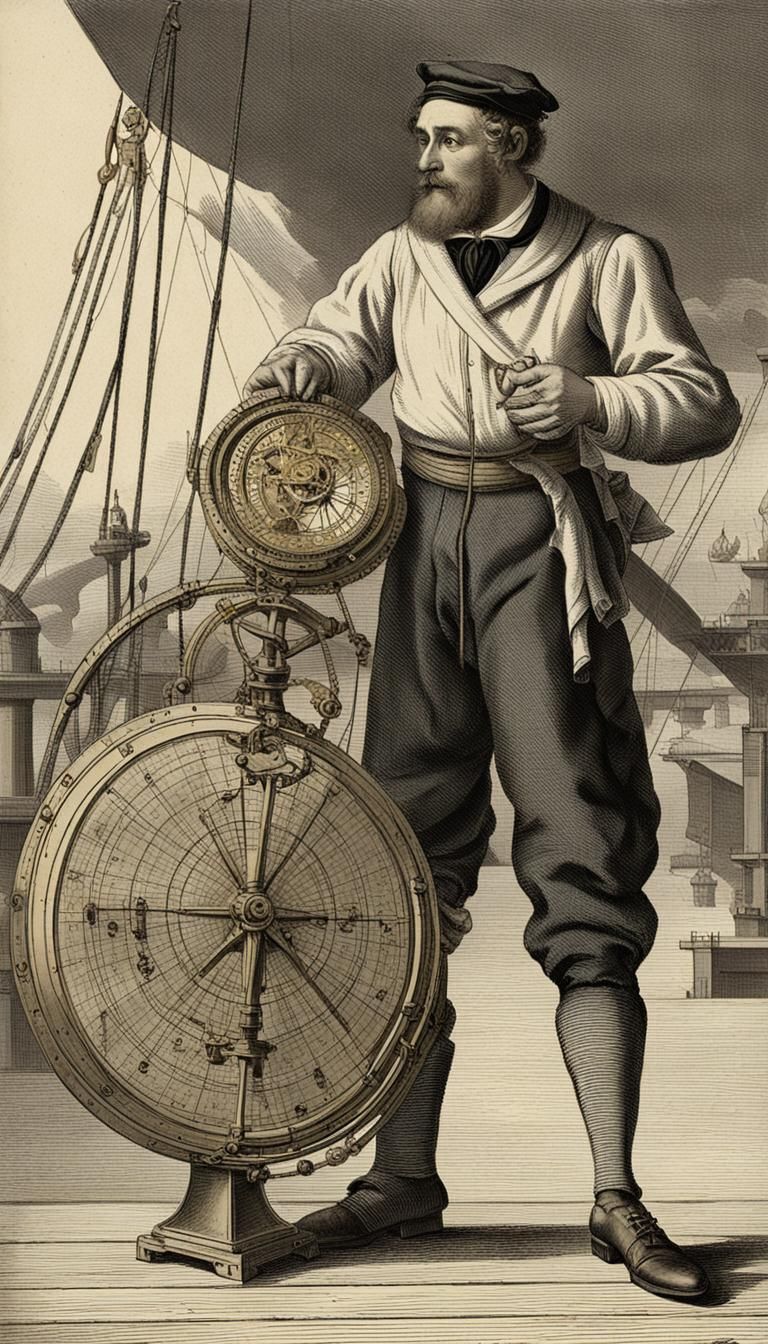a sailor with an astrolabe on the deck of a ship - AI Generated Artwork ...