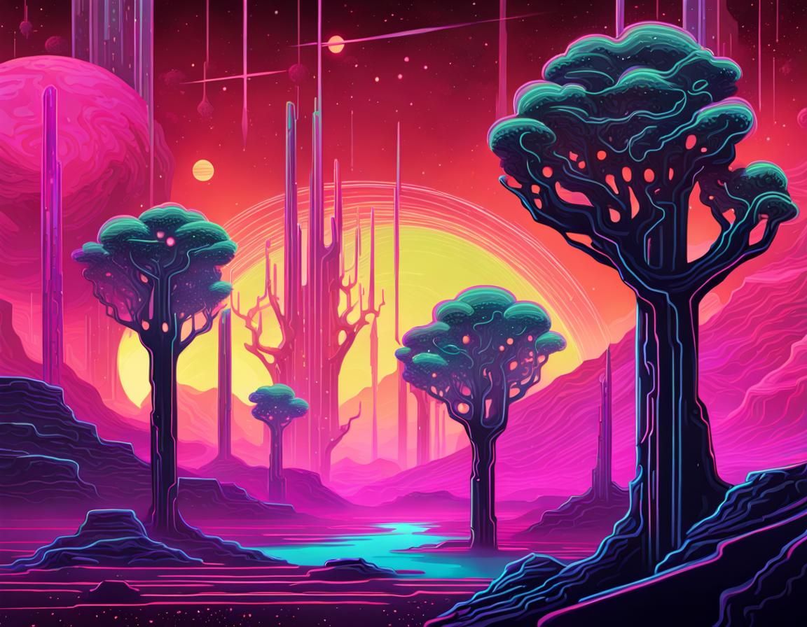 Cyberpunk trees - AI Generated Artwork - NightCafe Creator