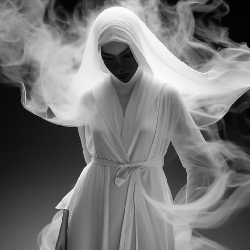 ghost-girl full form angle, no face, no hands, covered in white robe ...