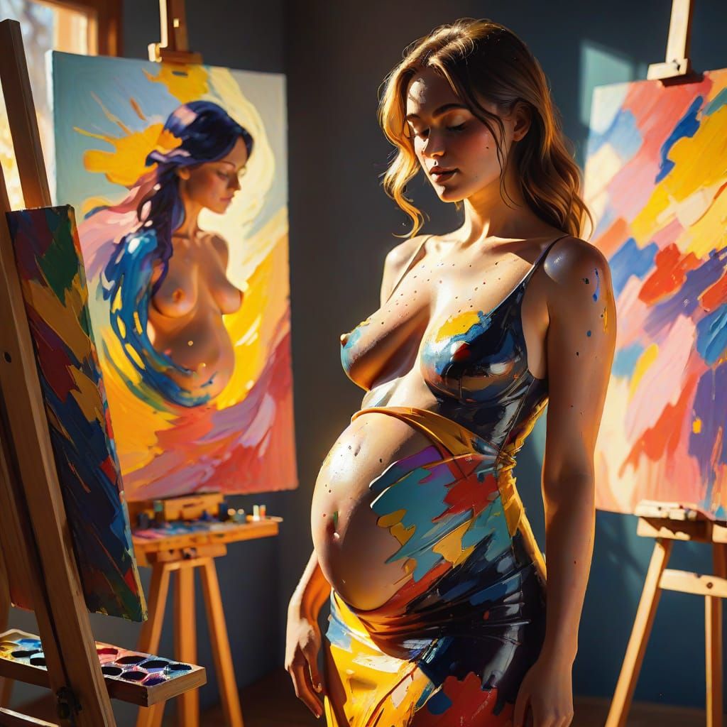 Fauvist Artist Model Surrounded by Vibrant Easels ... - AI Art