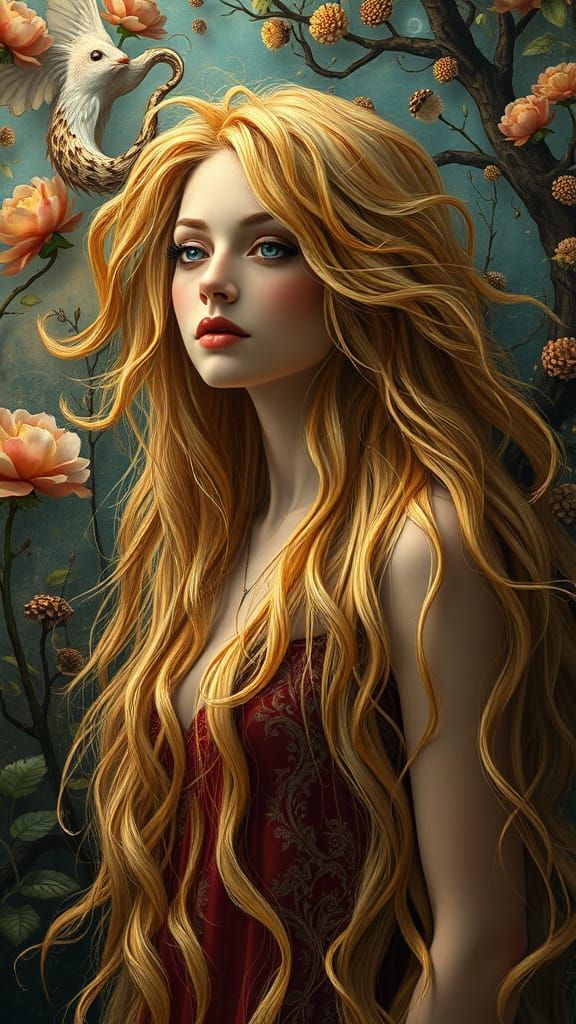 Ethereal Goddess in Vibrant Gothic Allegory - AI Art