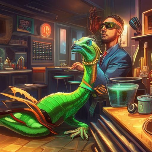 Solar Punk Lizard Tamer - AI Generated Artwork - NightCafe Creator