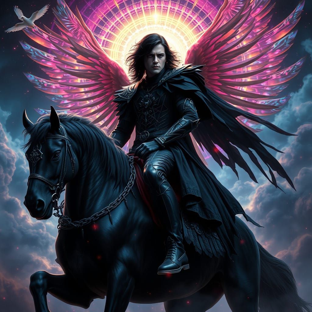 Cosmic Angels and the Crow Ride Majestically in Vi... - AI Art