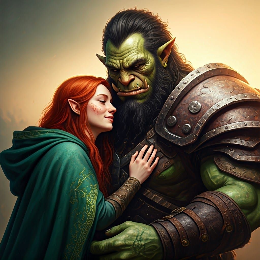 Ethereal Encounter in Emerald Cloak - AI Art