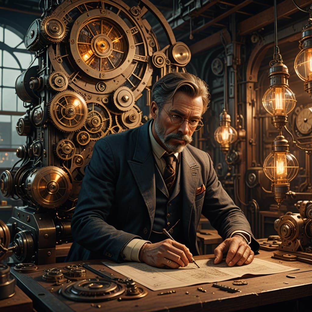 A man working on designs for a time machine
