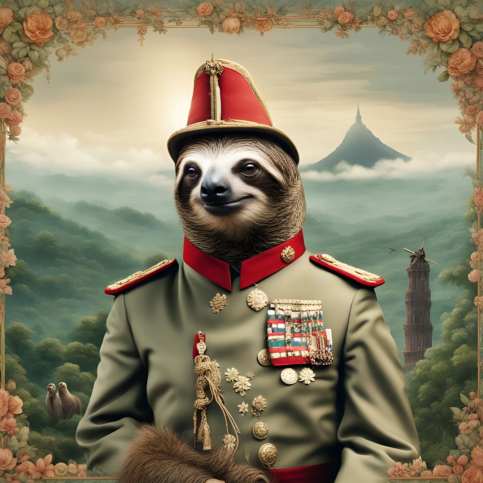 A mature three-toed sloth who’s a general in the army of a small ...