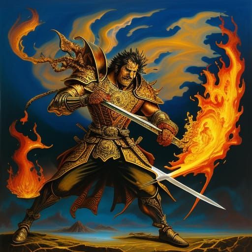 A blazing sword of fire, its blade crackling with molten energy