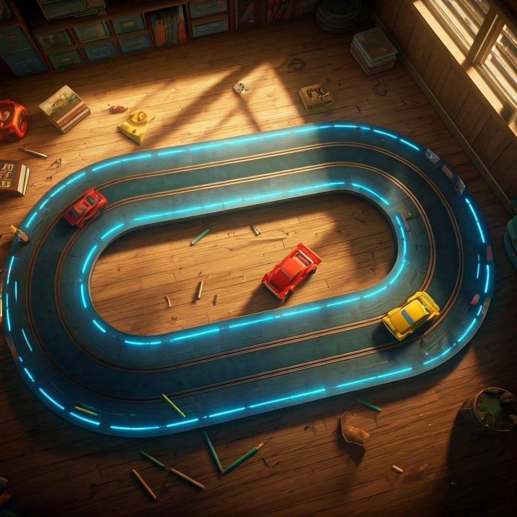 Vintage Figure-Eight Racing Track in Whimsical Chi... - AI Art