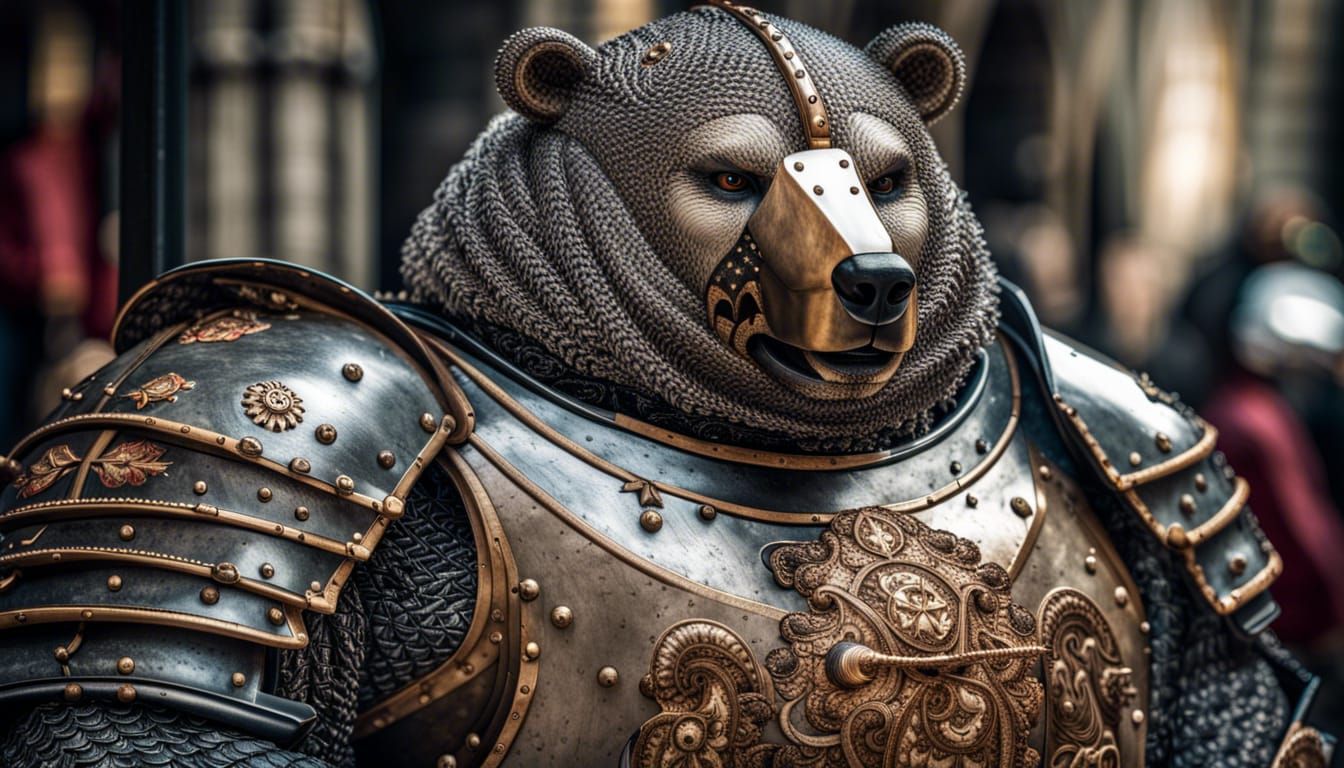 Medieval Armored Bear , Standing in Royal Market Street - AI Generated ...