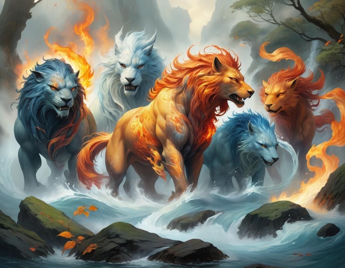 Animal avatars of Fire, Water, Earth, and Air!