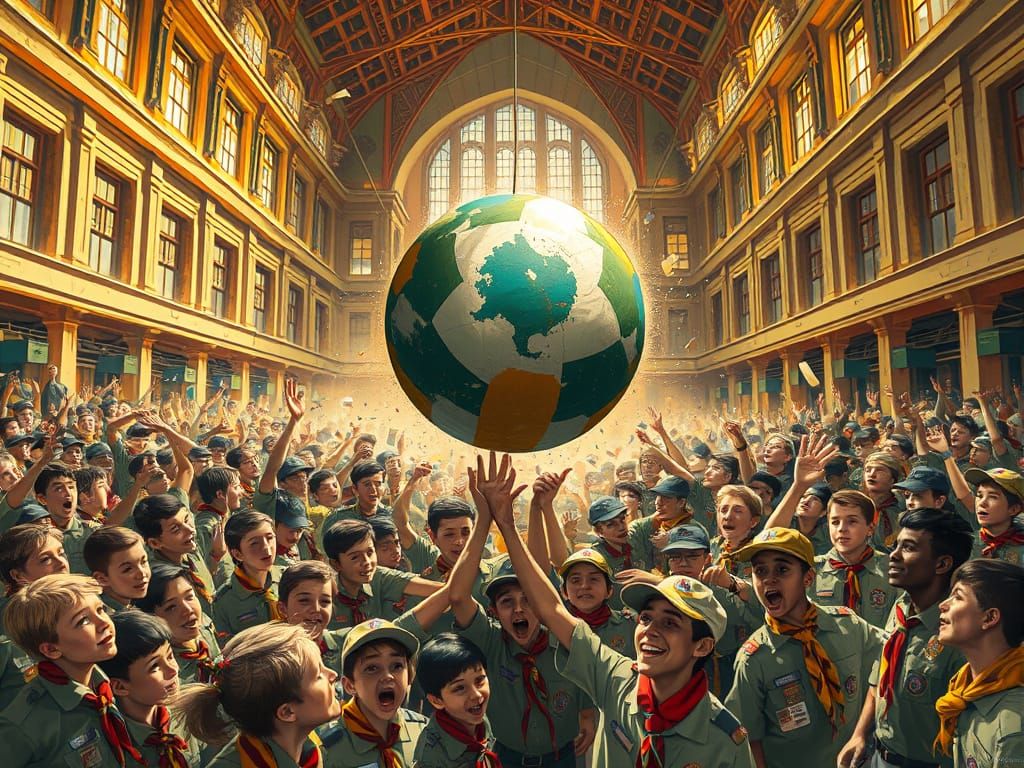 Youthful Scouts Gather Around a Suspended Ball in ... - AI Art
