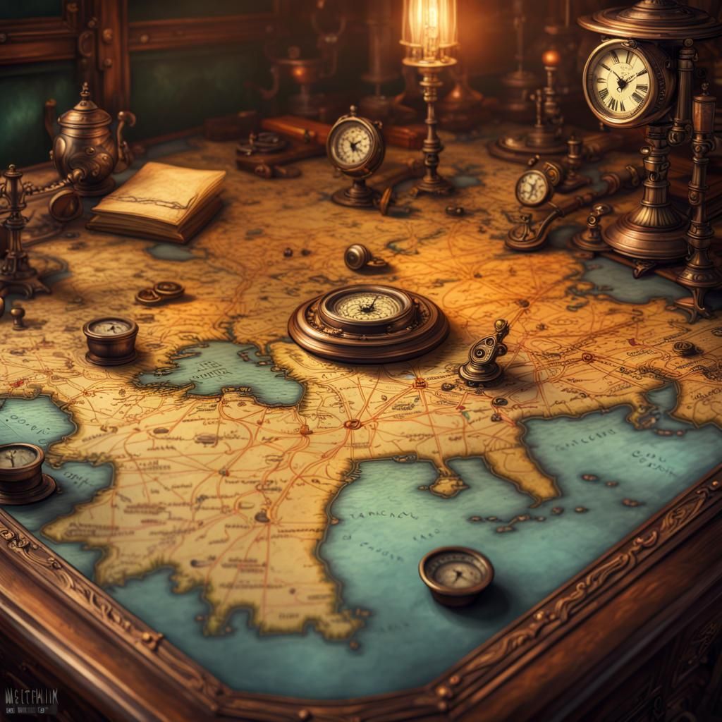 A steampunk map table - AI Generated Artwork - NightCafe Creator