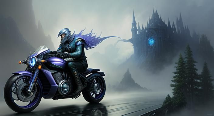 A wizard riding a futuristic motorcycle. - AI Generated Artwork ...
