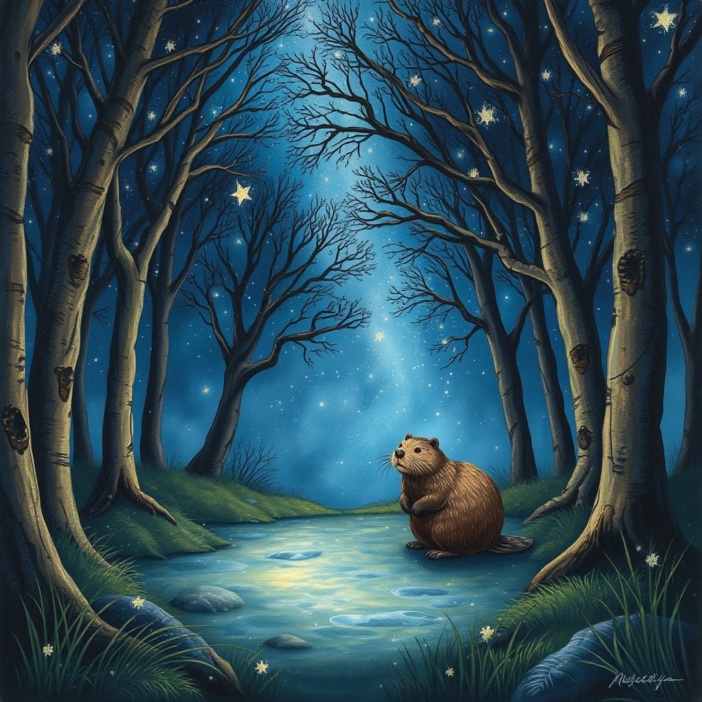 Beaver in the wood at night - Beaver in the wood at night