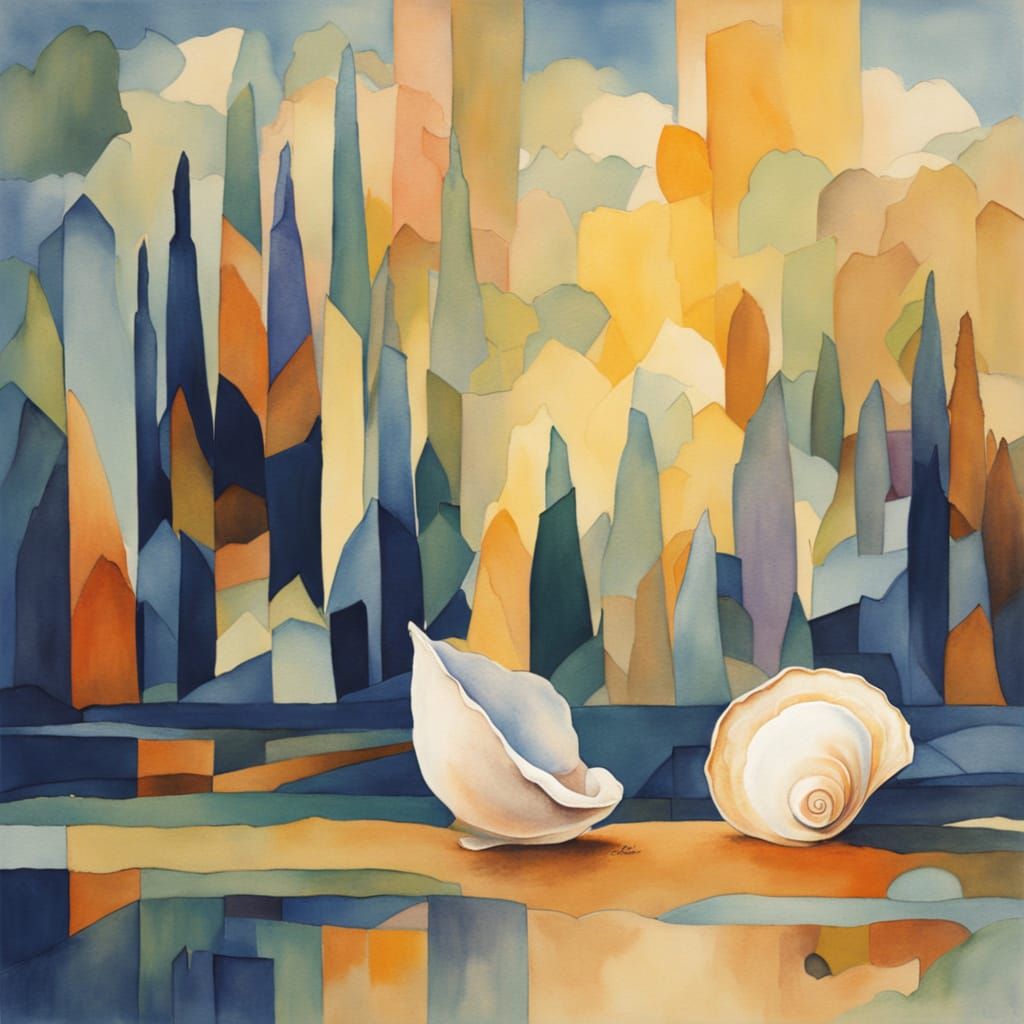 Giant Seashell Pearl in Impressionist Watercolor S... - AI Art
