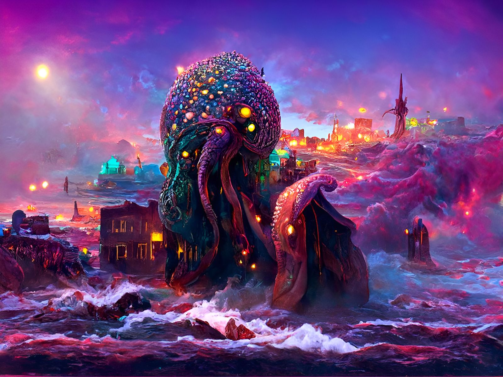 Cthulhu emerging from the ocean - AI Generated Artwork - NightCafe Creator
