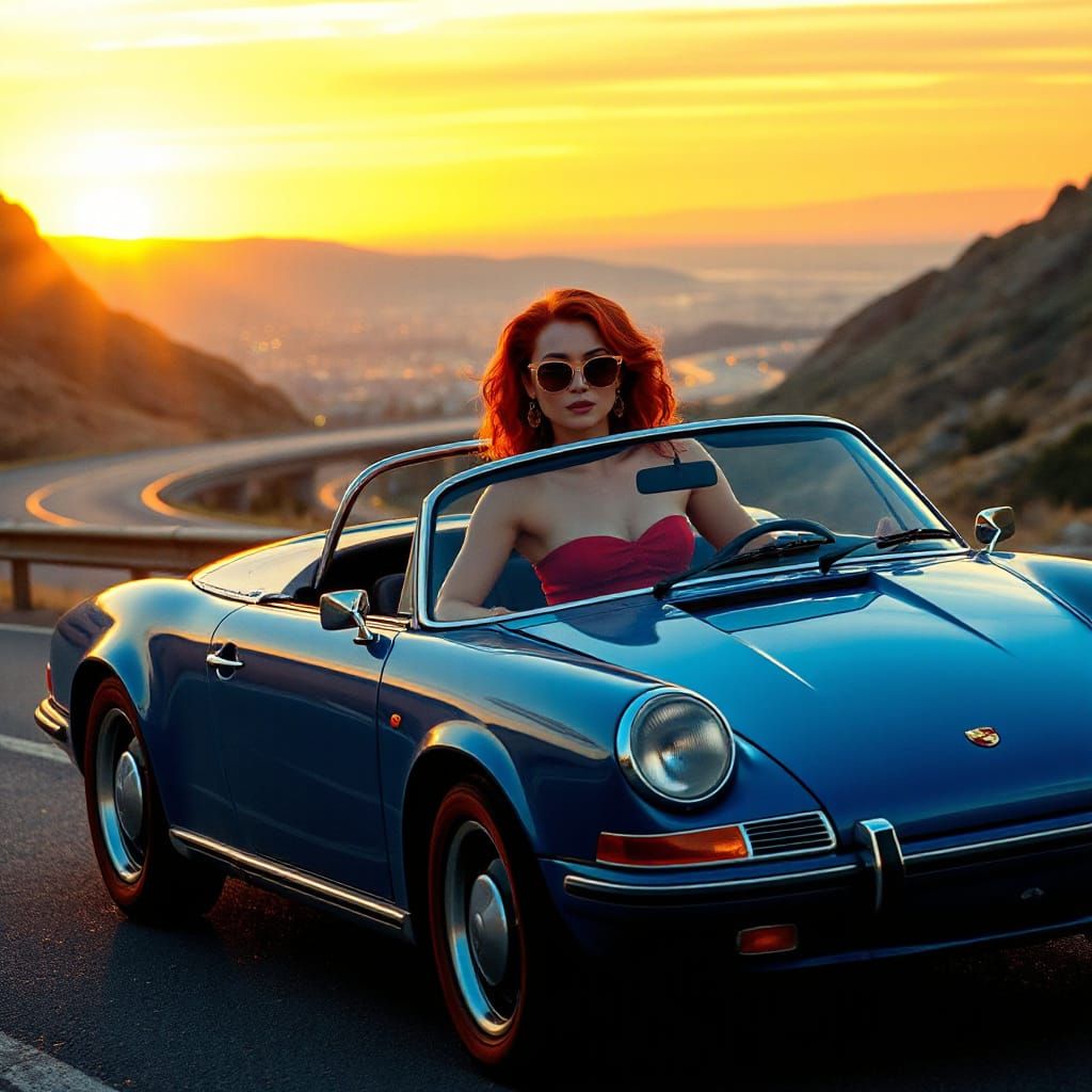 Лазурно-голубой Porsche 911 Targa - Confident Redhead Drives...