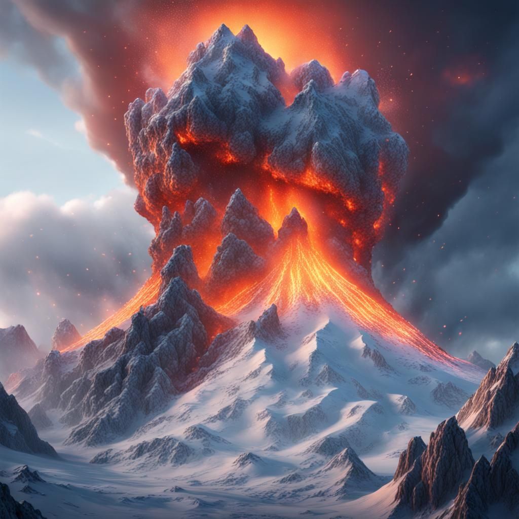 snow volcano eruption - AI Generated Artwork - NightCafe Creator