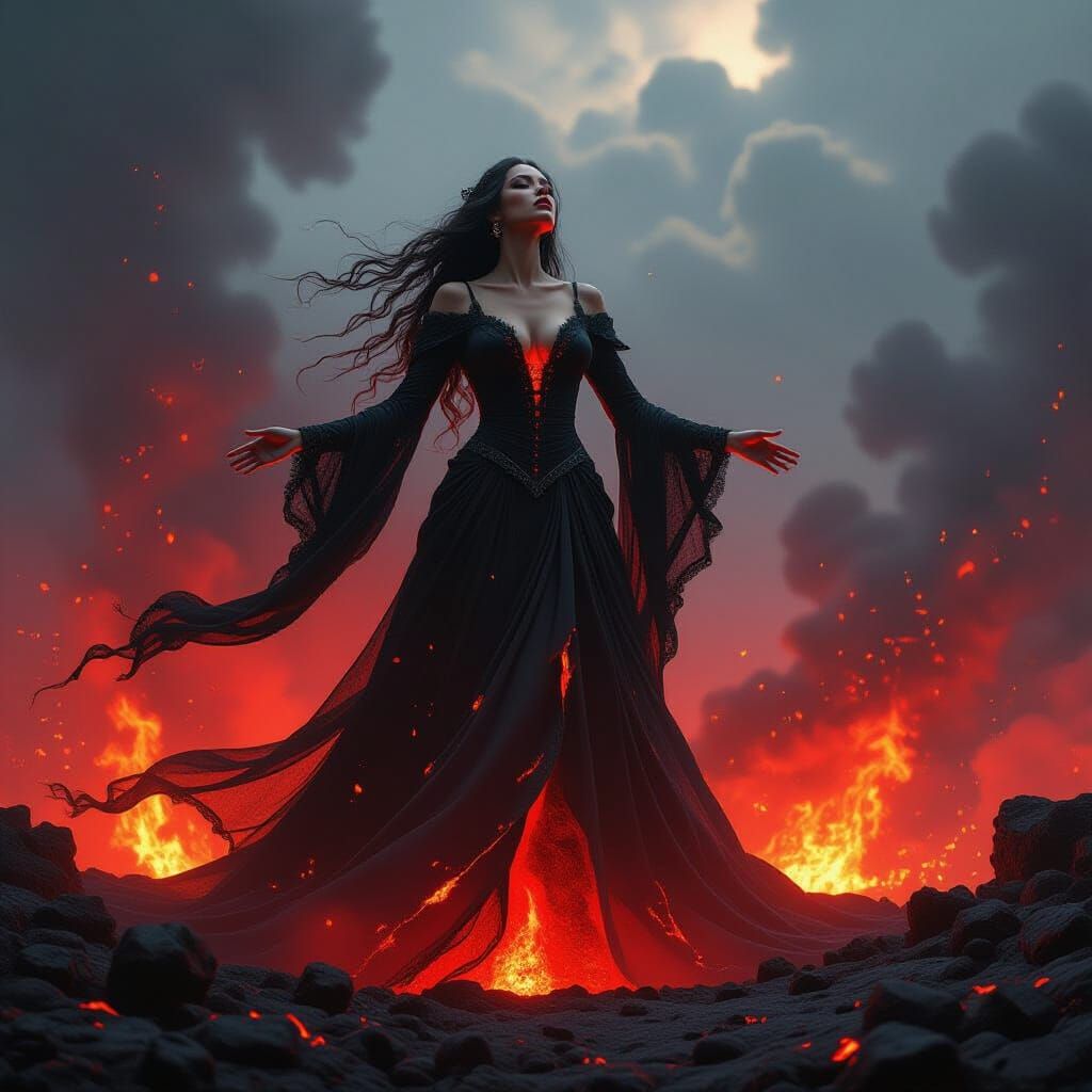 Lava Goddess Rising: Hyper-Realistic Gothic Art - AI Art