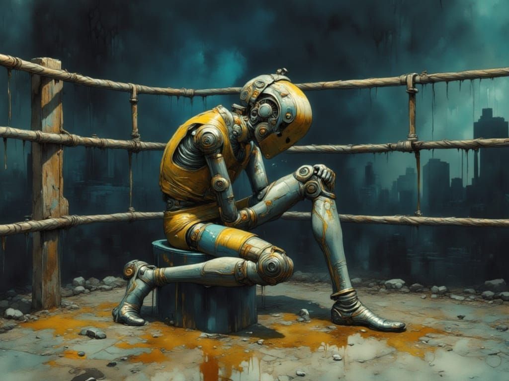 The Robot Sat Defeated - Cyberpunk Robot in Defeat