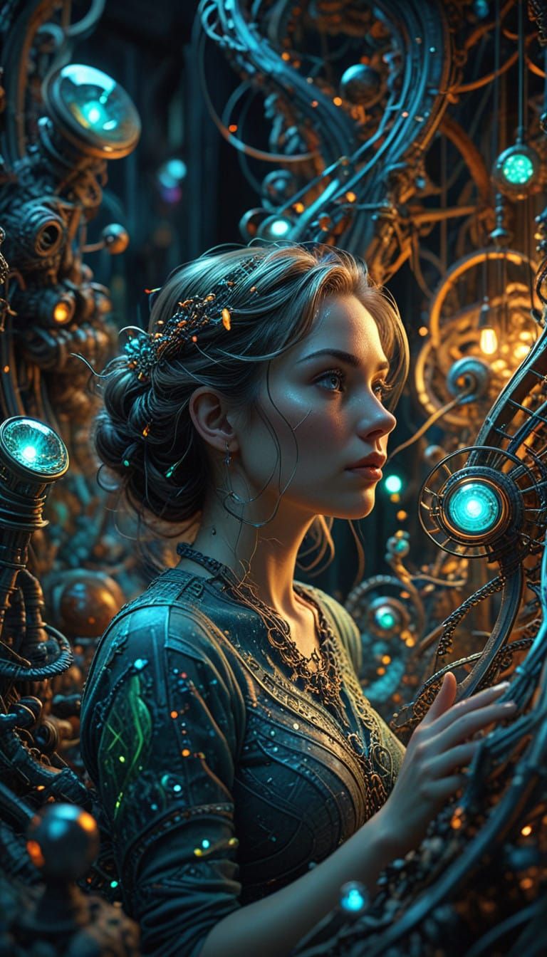 Surreal Whimsical Fantasy World Swirls Around a Be... - AI Art