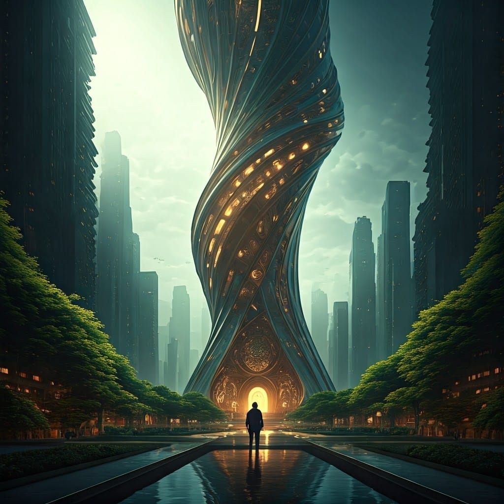 Surreal Solarpunk Tower Illuminates Vibrant Citysc... - AI Art