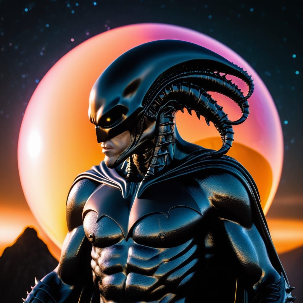 Surreal Alien Batman Overlaps a Shimmering Gas Gia... - AI Art