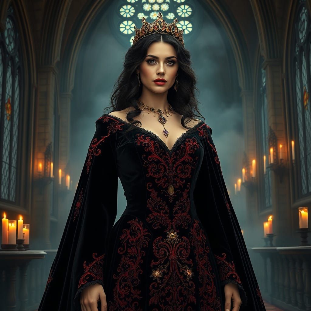 Regal Vampire Queen in Transylvanian Castle - AI Art