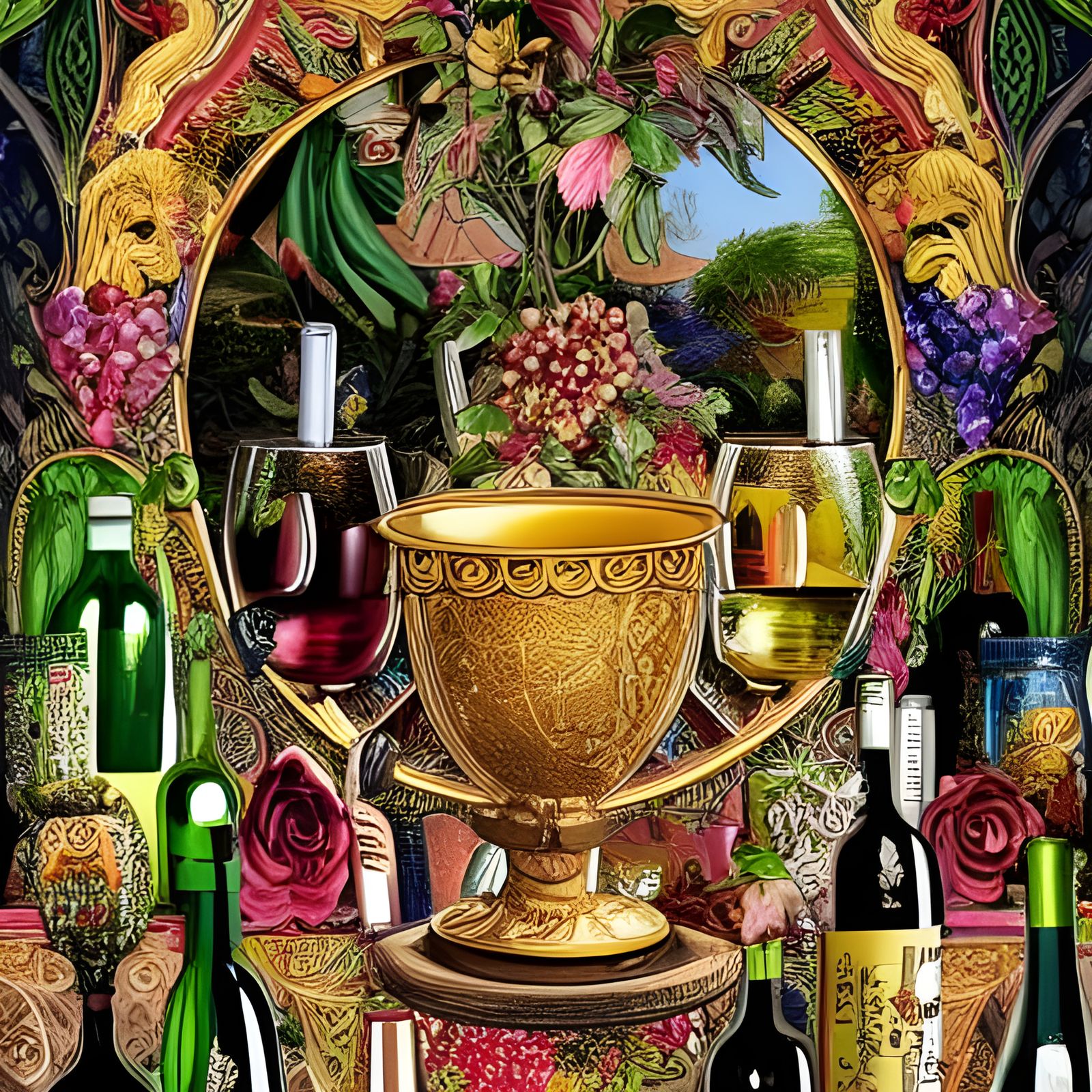 Goblet, bottles and cups of wines - AI Generated Artwork - NightCafe ...