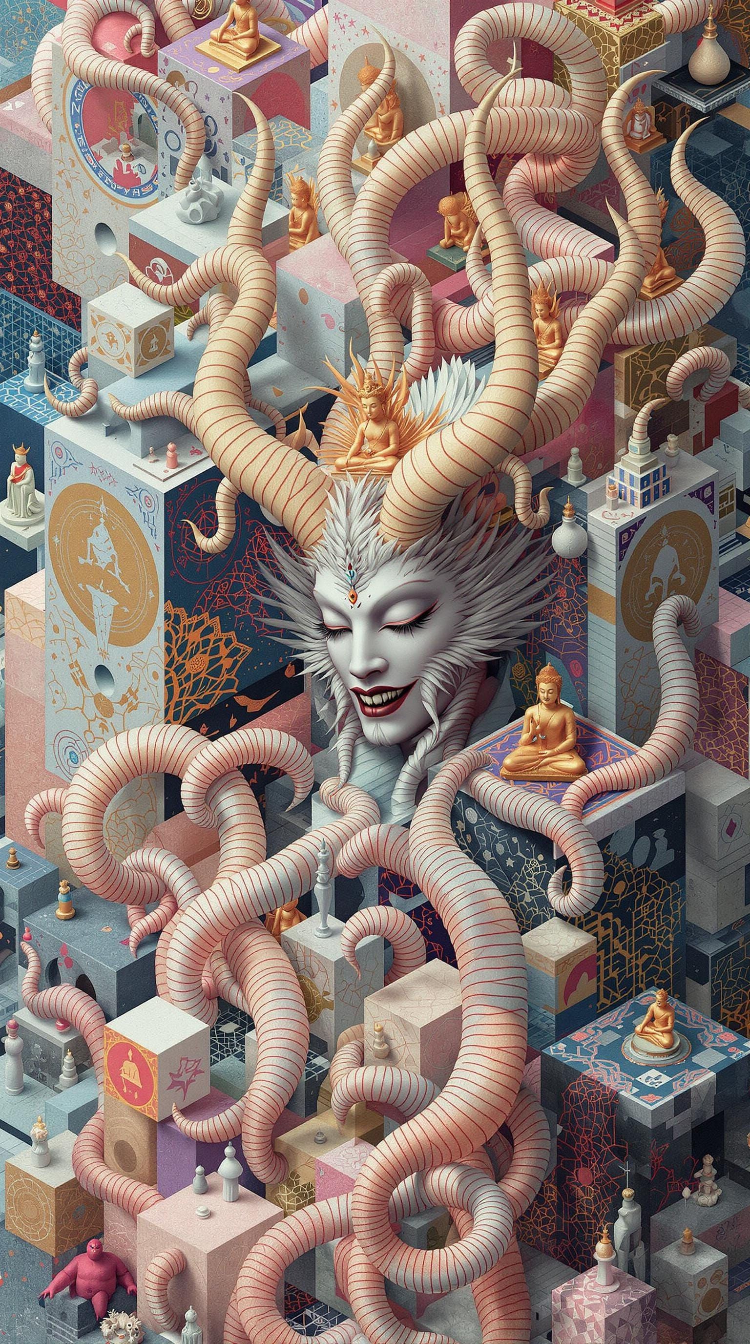 Demonic Cubes in Hyper-maximalist Style - AI Art