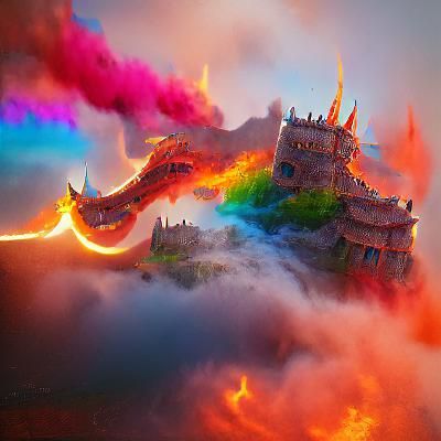 Dragon burning down a castle with rainbow fire - AI Generated Artwork ...