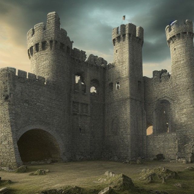 Ruins of a medieval castle with a dead dragon detailed matte painting ...