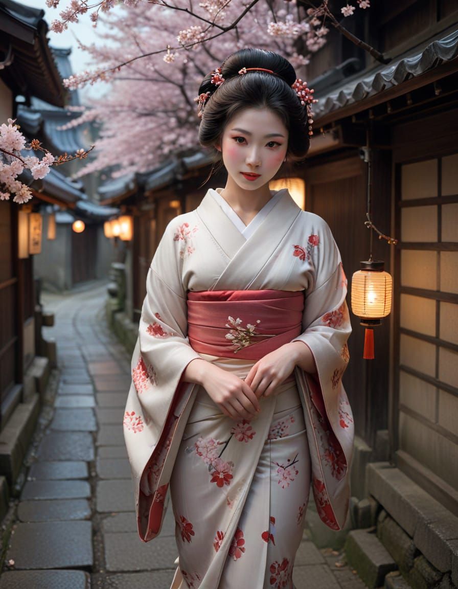 Geisha Lady in Kyoto - Geisha in Kyoto Alleyways Smirks at M...