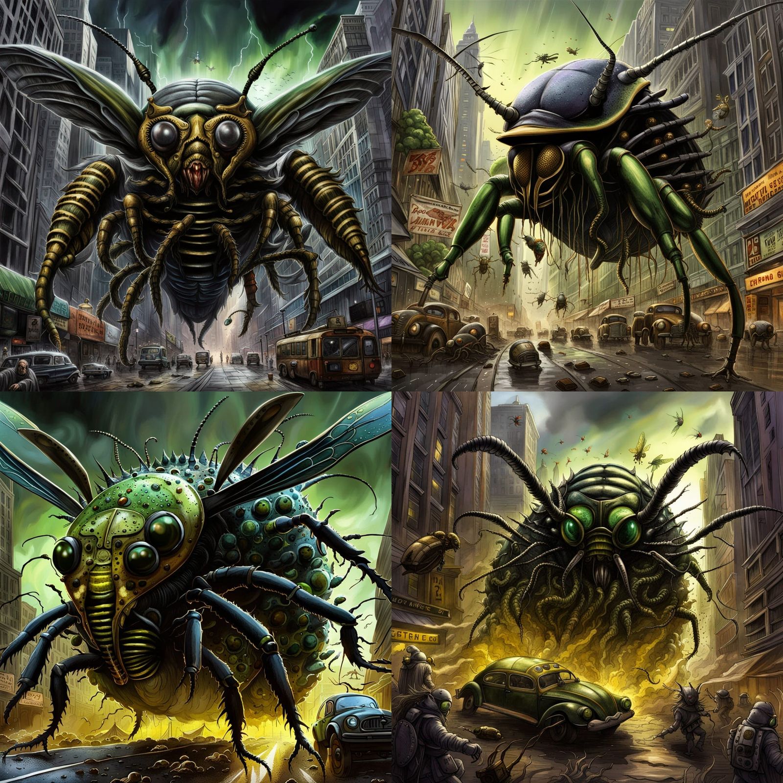 infected mutated beetle kaiju spewing acid, swarming with insects, shot ...