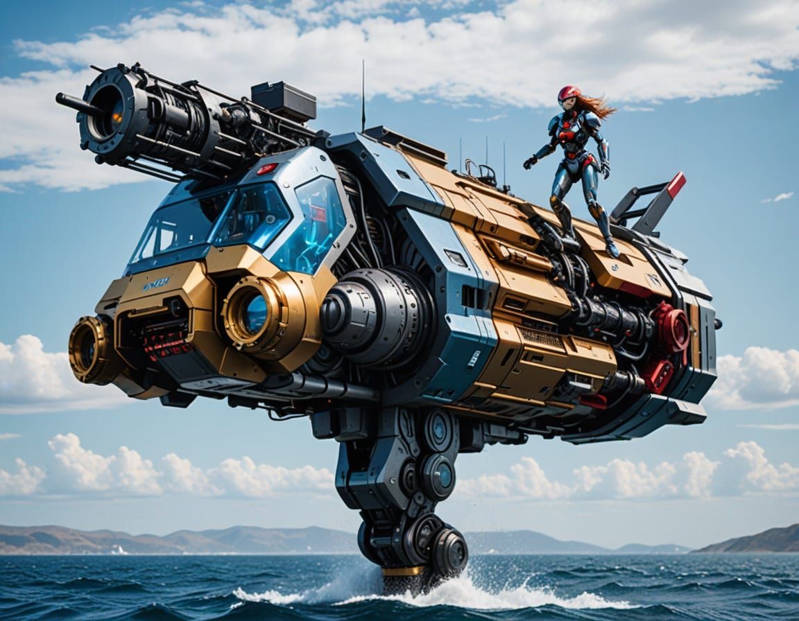 Cyborg Fembot Scientists Test Futuristic Sea-Based... - AI Art