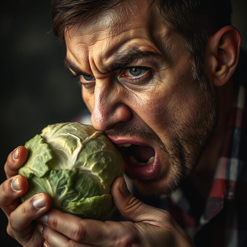 Angry at a Cabbage - Portrait of a Man Yelling at a Cabbage ...