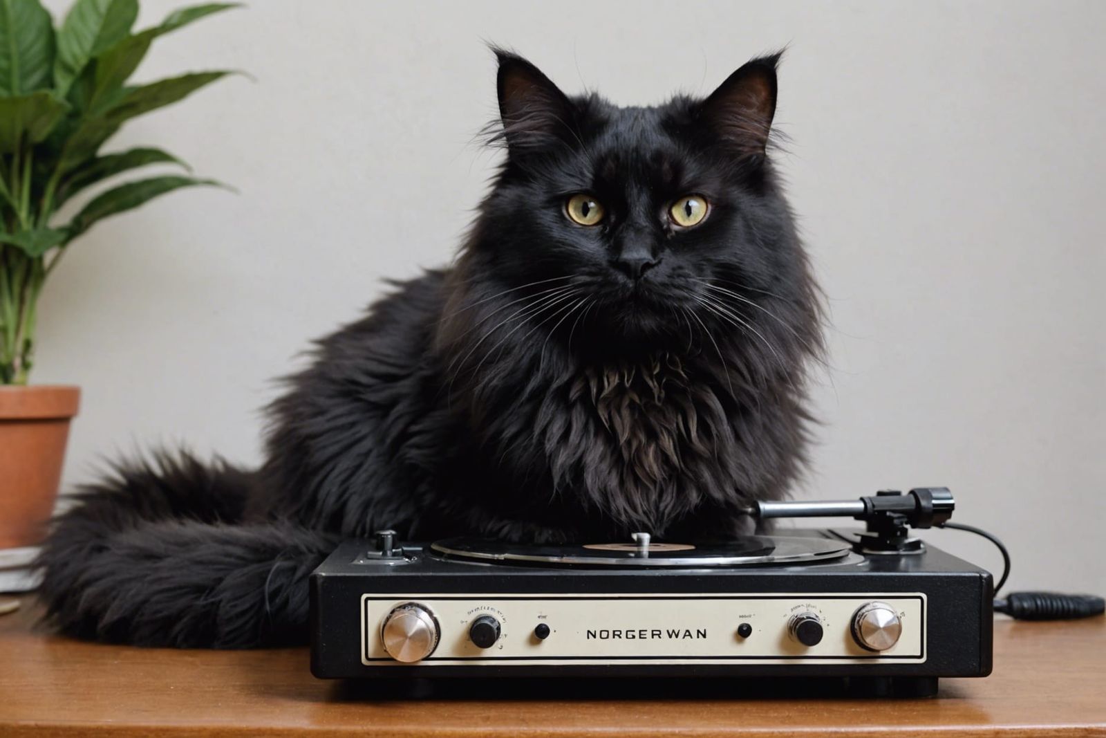 Norwegian Forest Cat on Record Player - AI Generated Artwork ...