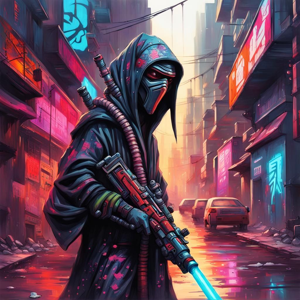 Star Wars ninja ronin style in cyberpunk alien city - AI Generated ...