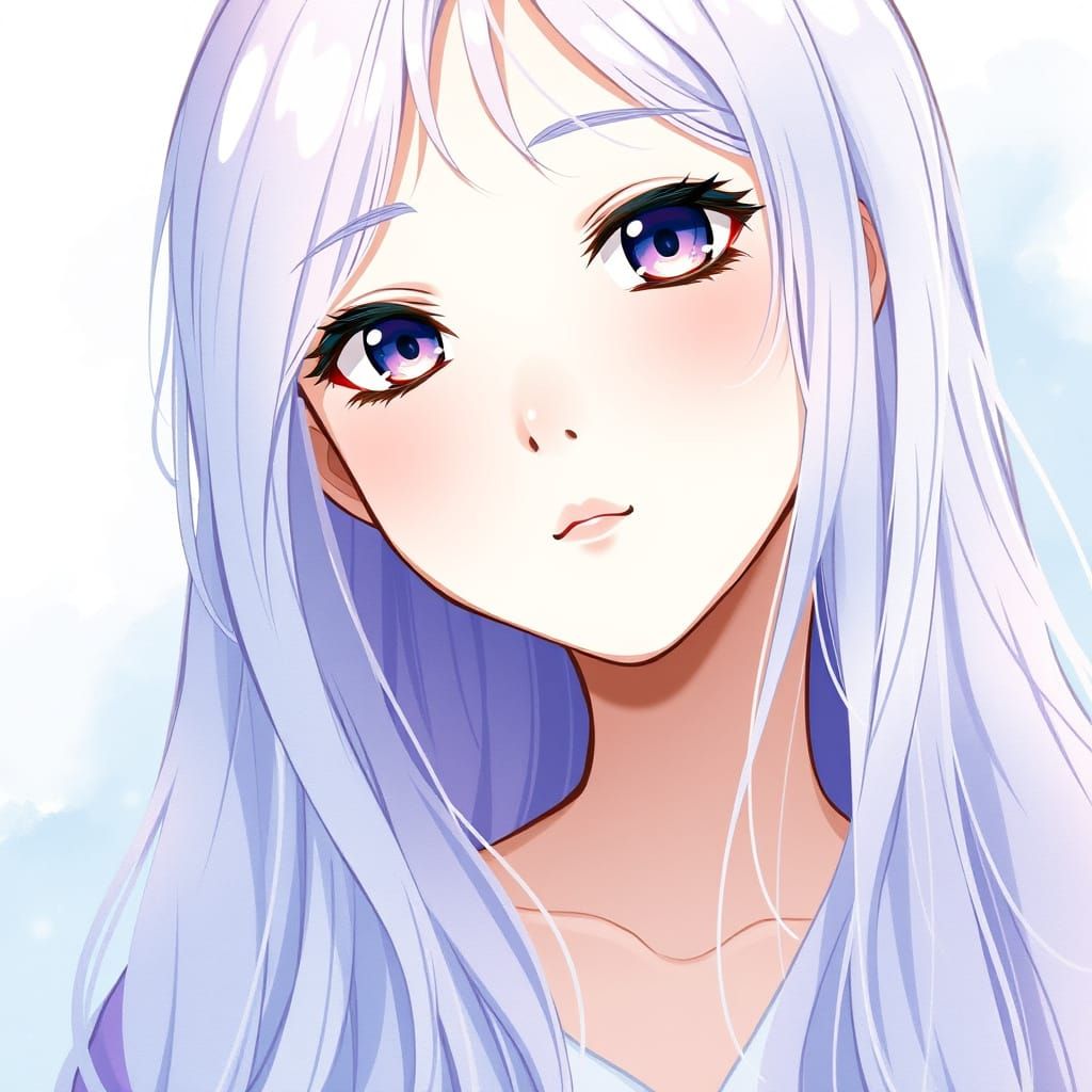 Serene Girl with Soft Lilac Locks in Anime-Inspire... - AI Art
