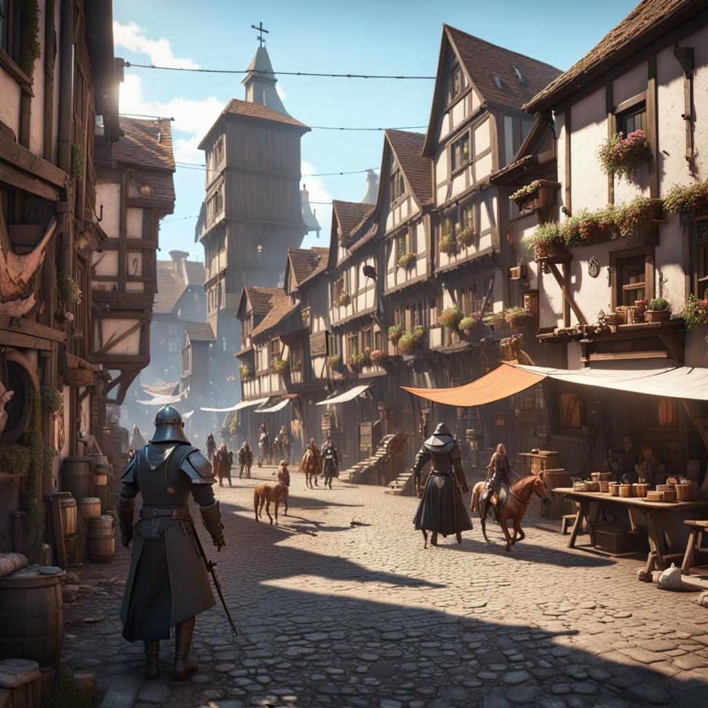 A busy futuristic medieval village - AI Generated Artwork - NightCafe ...