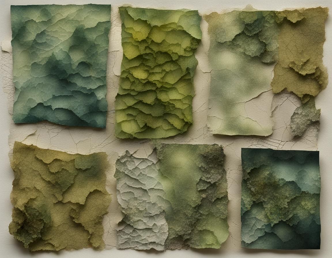 pop-up collage of differently textured papers;sandpaper-rice paper ...