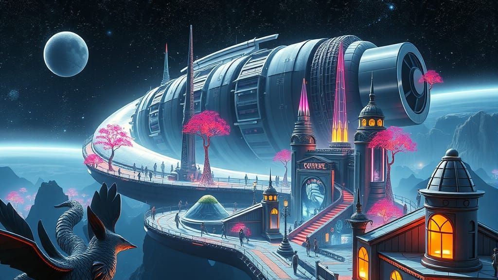 Futuristic Space Village on Majestic Intergalactic... - AI Art