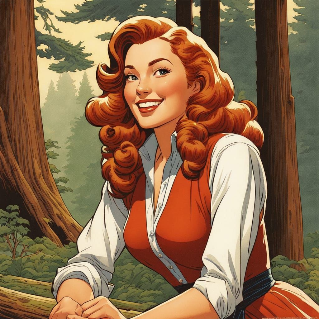 "Woodland Charmer" - Sultry Woodland Siren in 1940s Poster A...