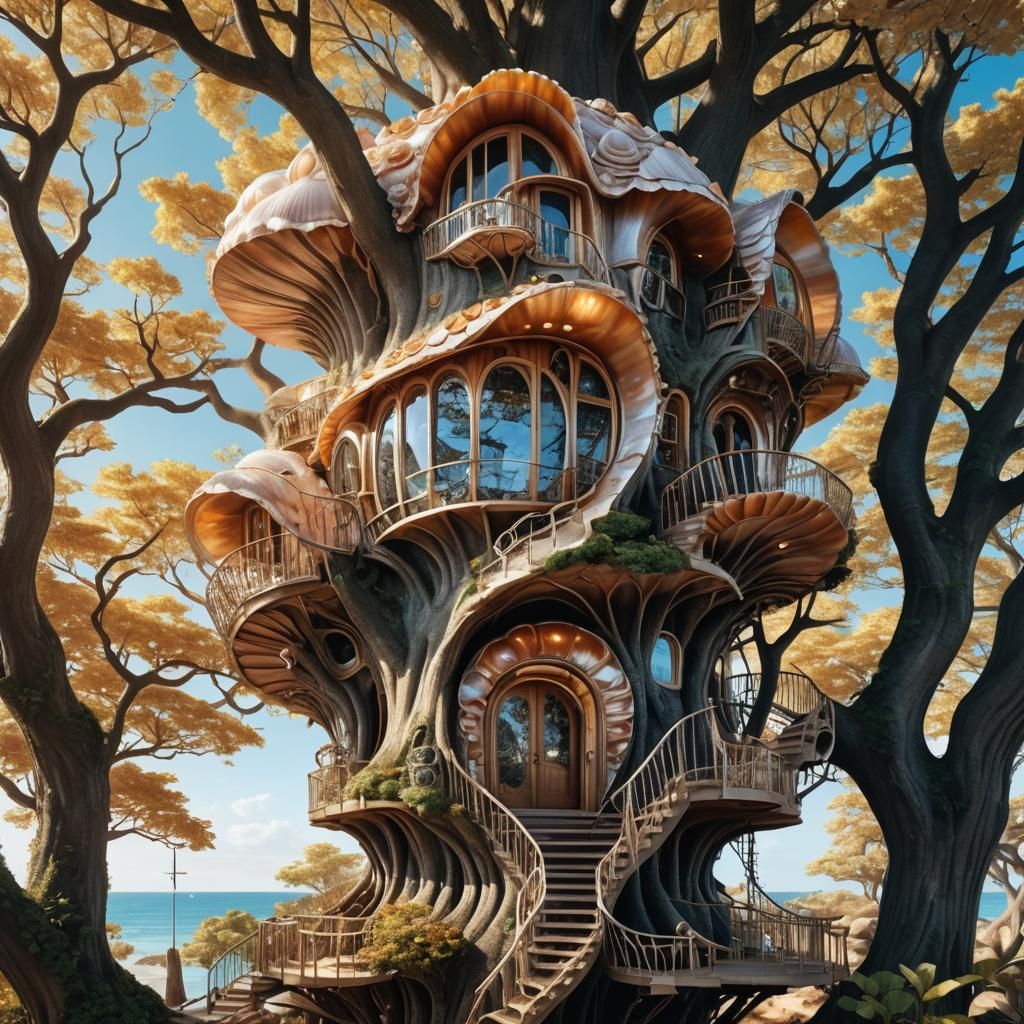 Sea shell treehouse - AI Generated Artwork - NightCafe Creator