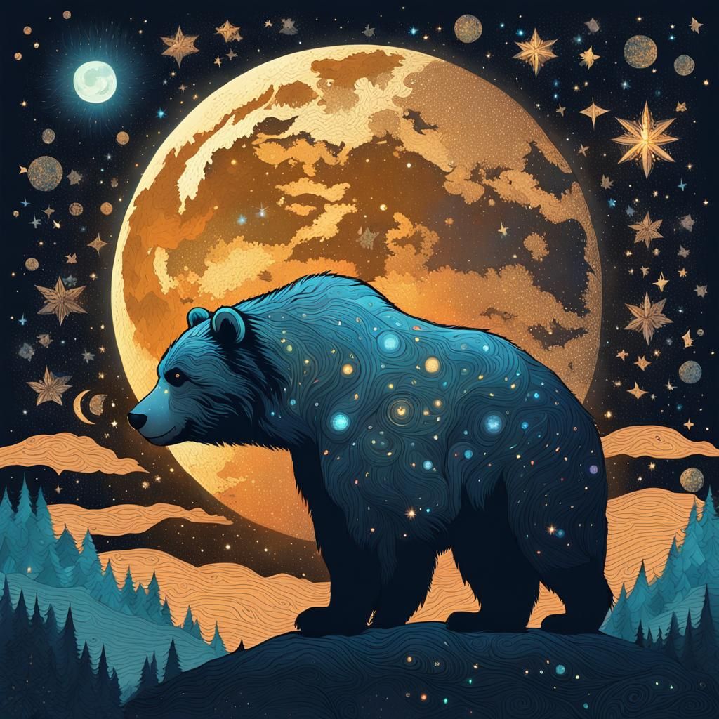 Starry bear in the land of thousands moons - AI Generated Artwork - NightCafe Creator