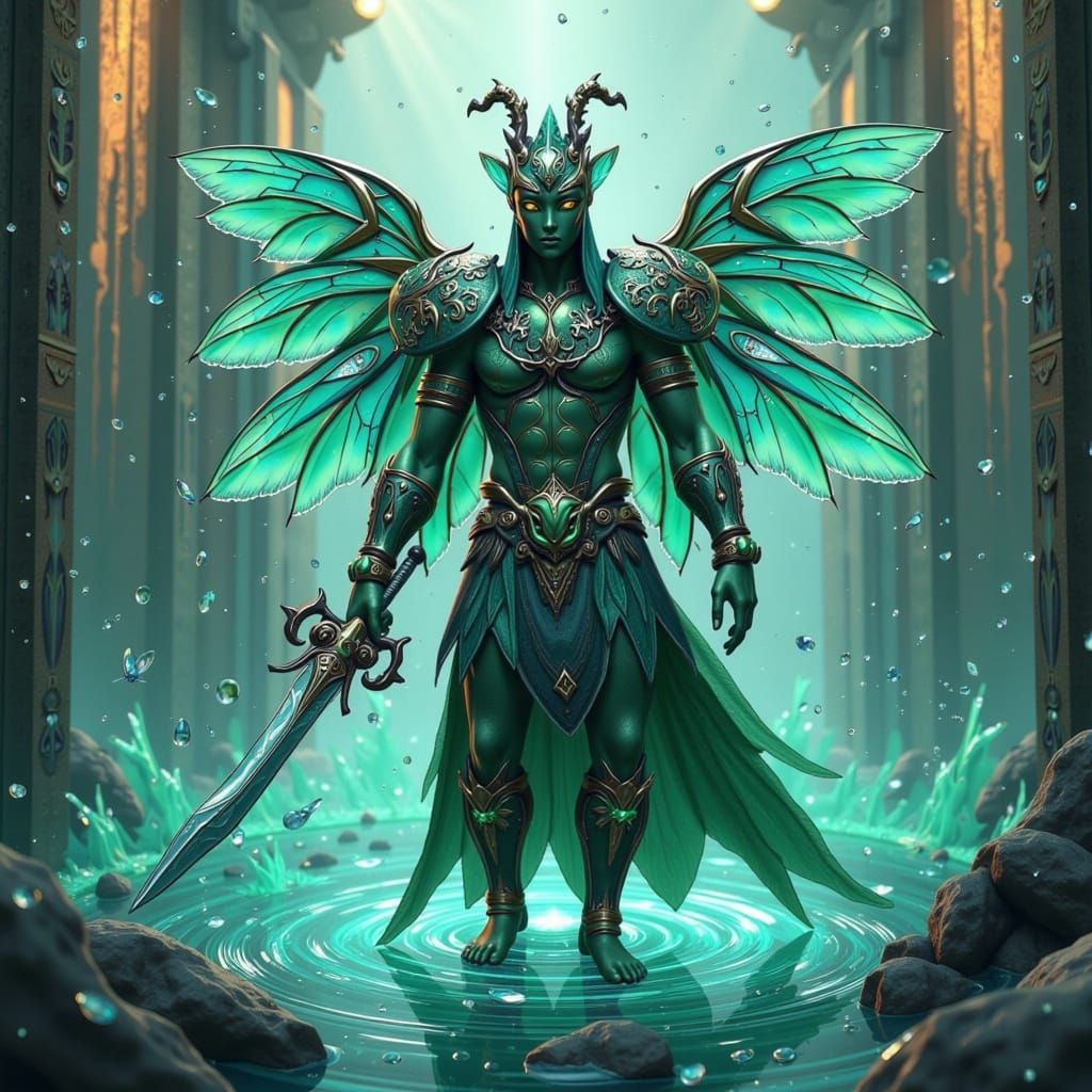 Cyberpunk Aztec Warrior Emerges from Mists - AI Art