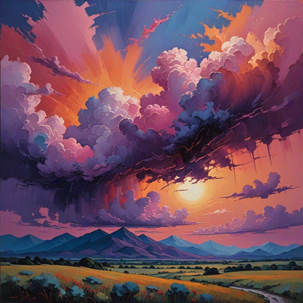 Surreal Impasto Sunset with Swirling Colors and Te... - AI Art