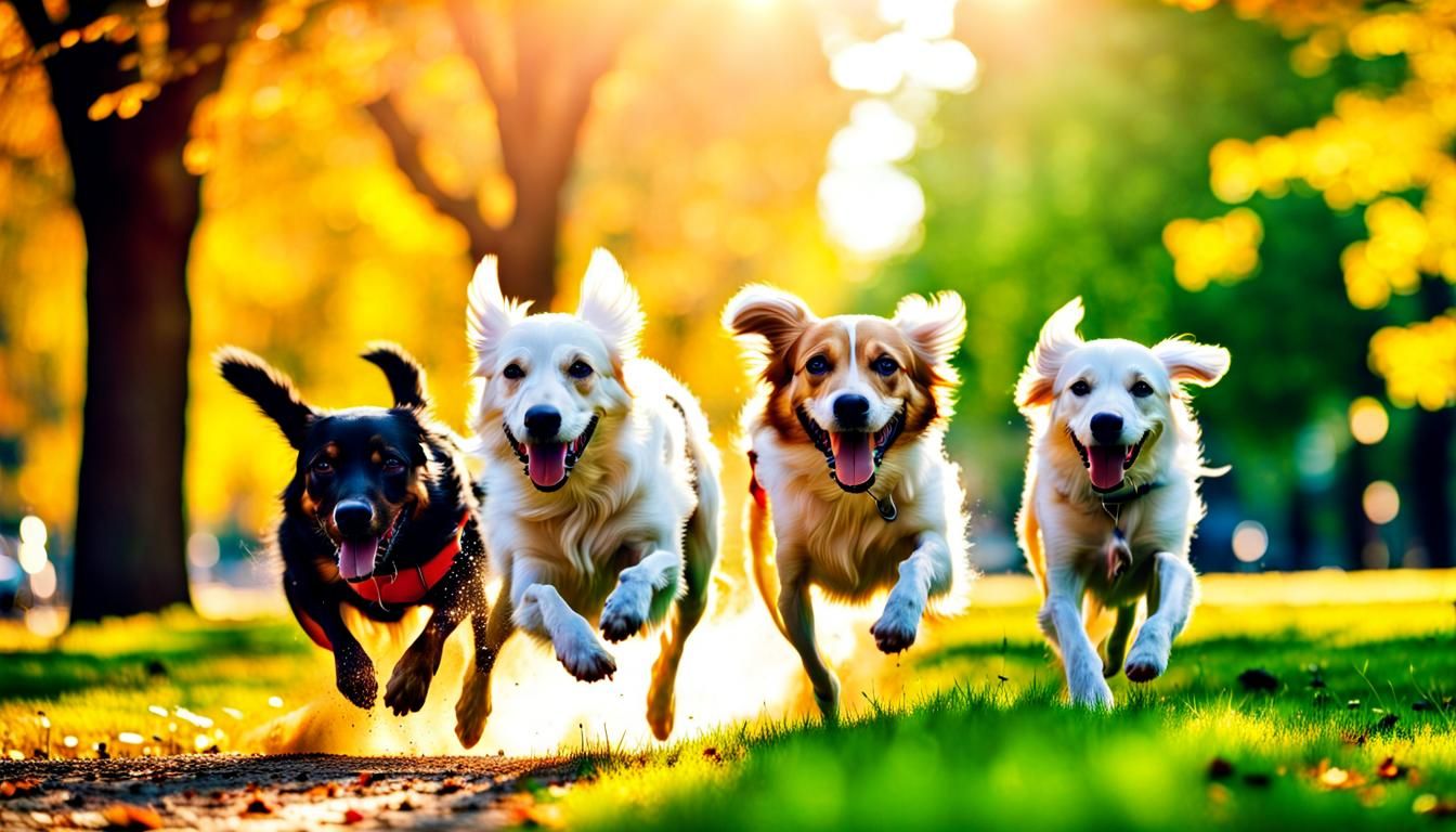 Happy dogs running in the park! - AI Generated Artwork - NightCafe Creator