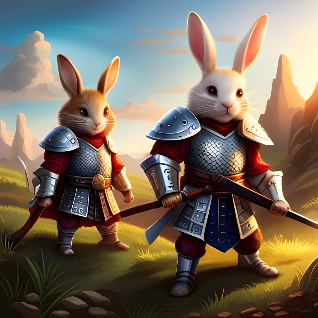 Epic cute anthropomorphic humanoid rabbits wearing samurai armor, 300 ...